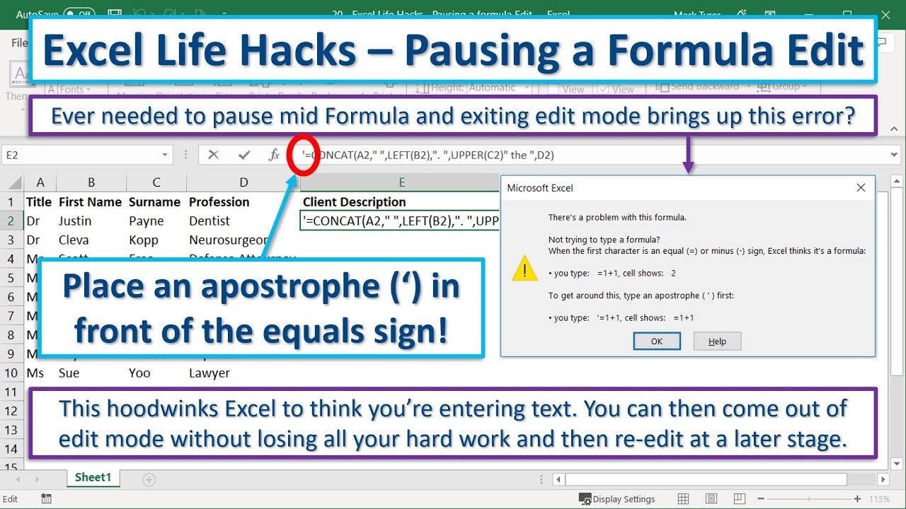 Excel Life Hacks: Pausing a Formula Edit - YouTube