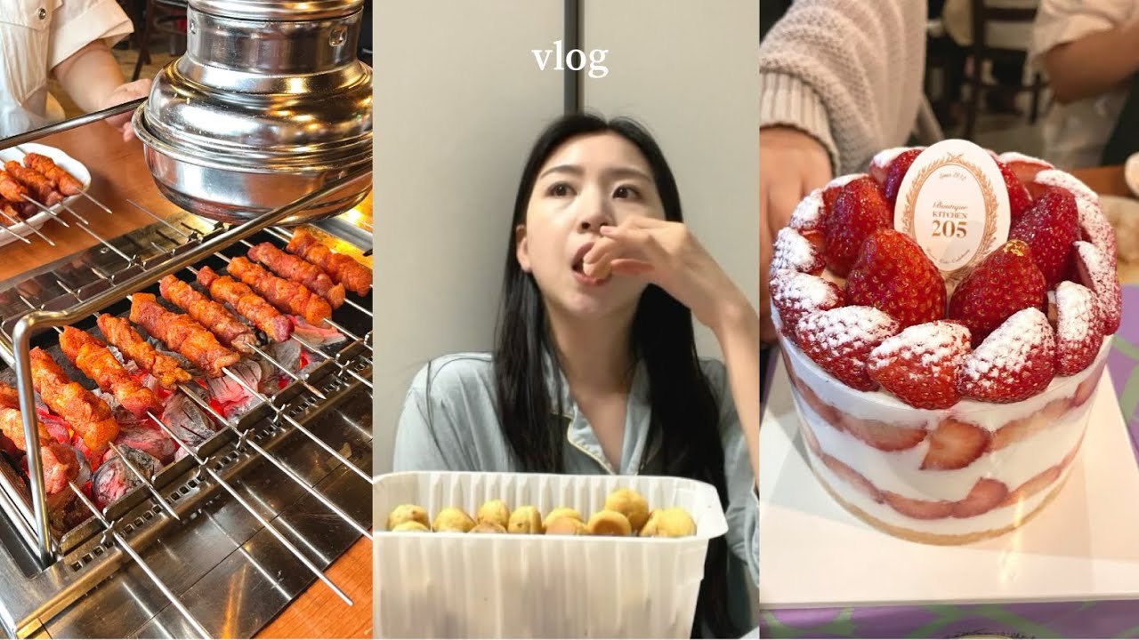 Vlog 직장인 브이로그 입터진 날들의 연속 키친205 딸기케이크 인생 양꼬치집인데 홈런볼 왜이렇게 좋은건데