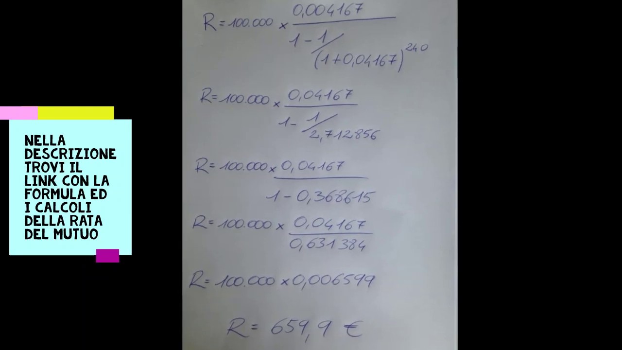 Formula Calcoloa Rata del Mutuo - YouTube