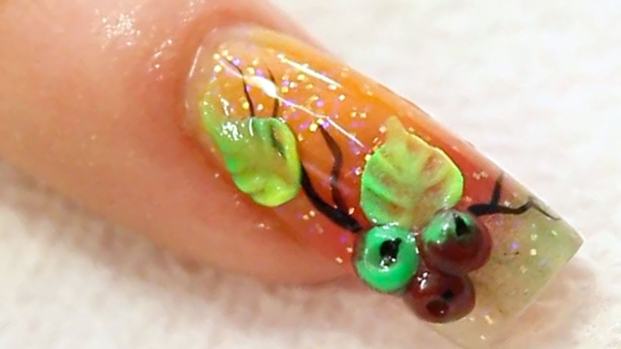 Colour Blend with 3D Fruit Acrylic Nail Design Tutorial Video by Naio ...