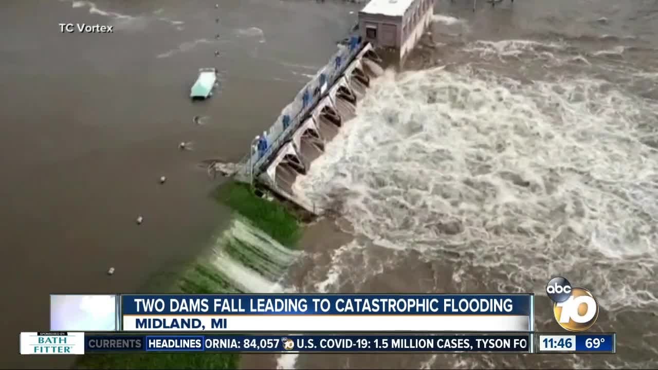 Two dams fall leading to catastrophic flooding - YouTube