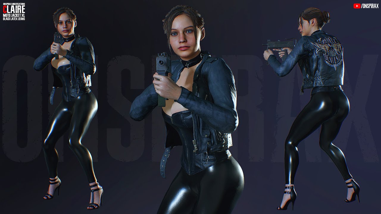 Resident Evil 2 Remake - Claire Moto Jacket XL Black Latex Jeans | PC ...