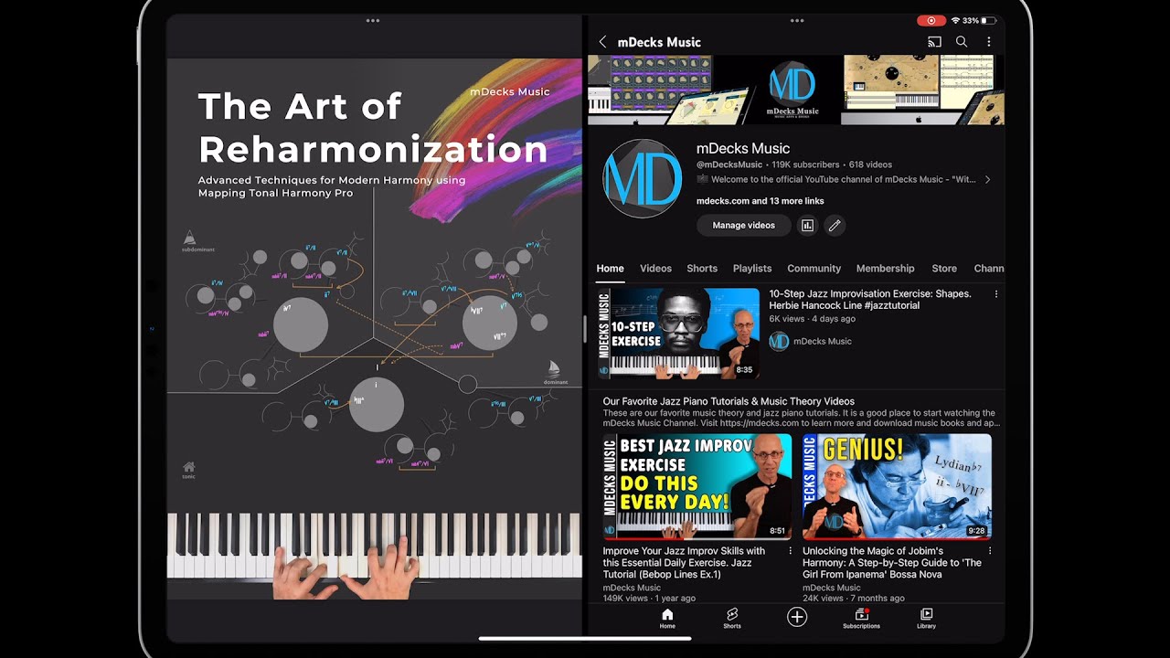 Studying The Art Of Reharmonization on an iPad Split Screen. - YouTube