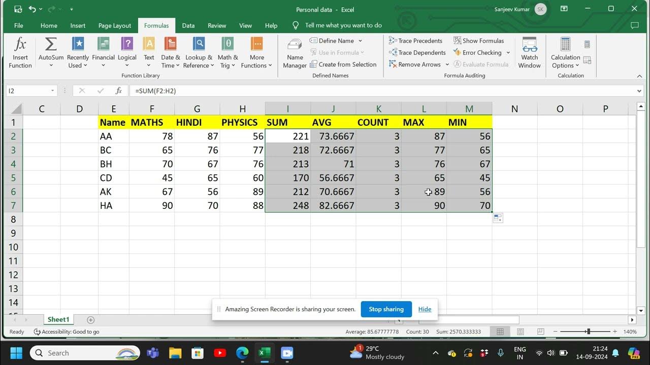 Easily find sum, average, maximum and minimum in Excel - YouTube