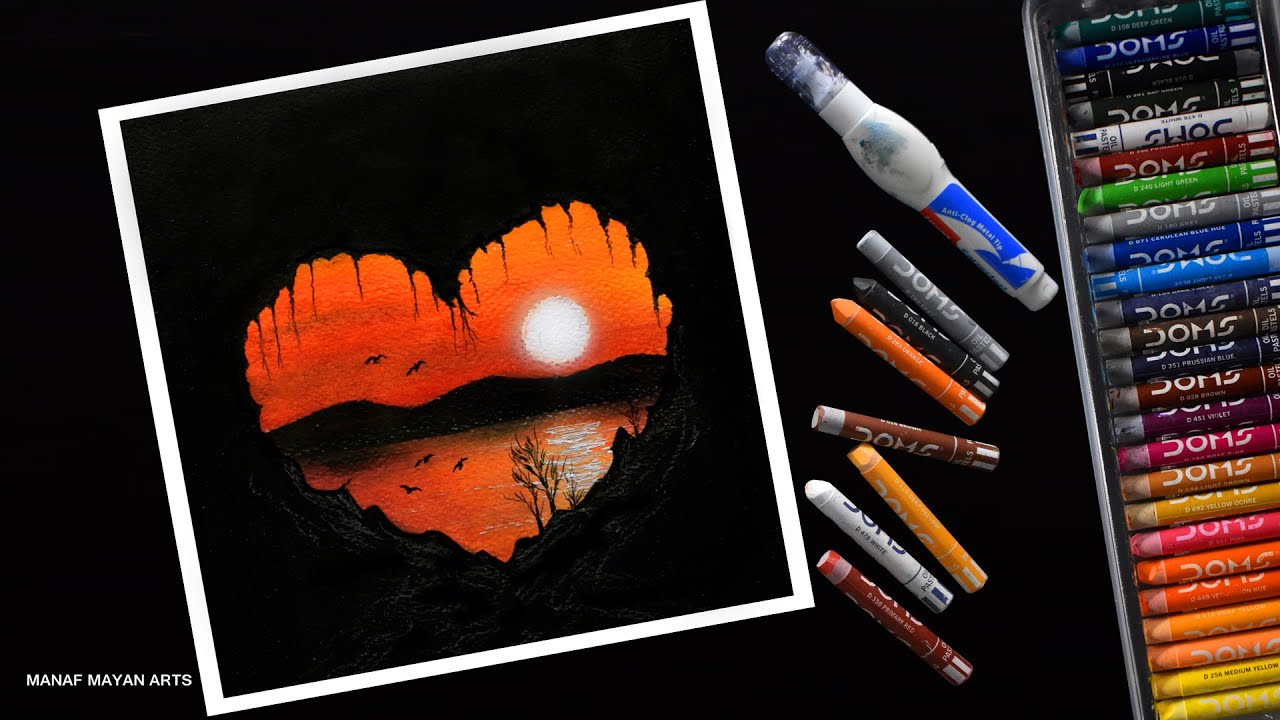 Heart in Nature | Sunset Scenery | Drawing for Beginners with Oil ...
