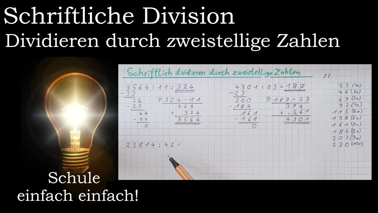 Schriftliche Division zweistelliger Divisor | schriftlich dividieren ...
