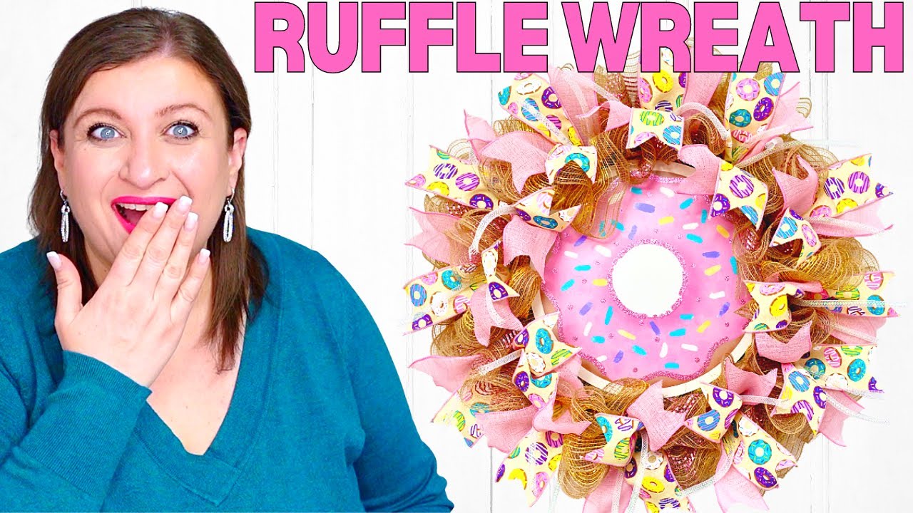 How to make a RUFFLE Deco Mesh WREATH | Donut Party Theme DIY Tutorial ...