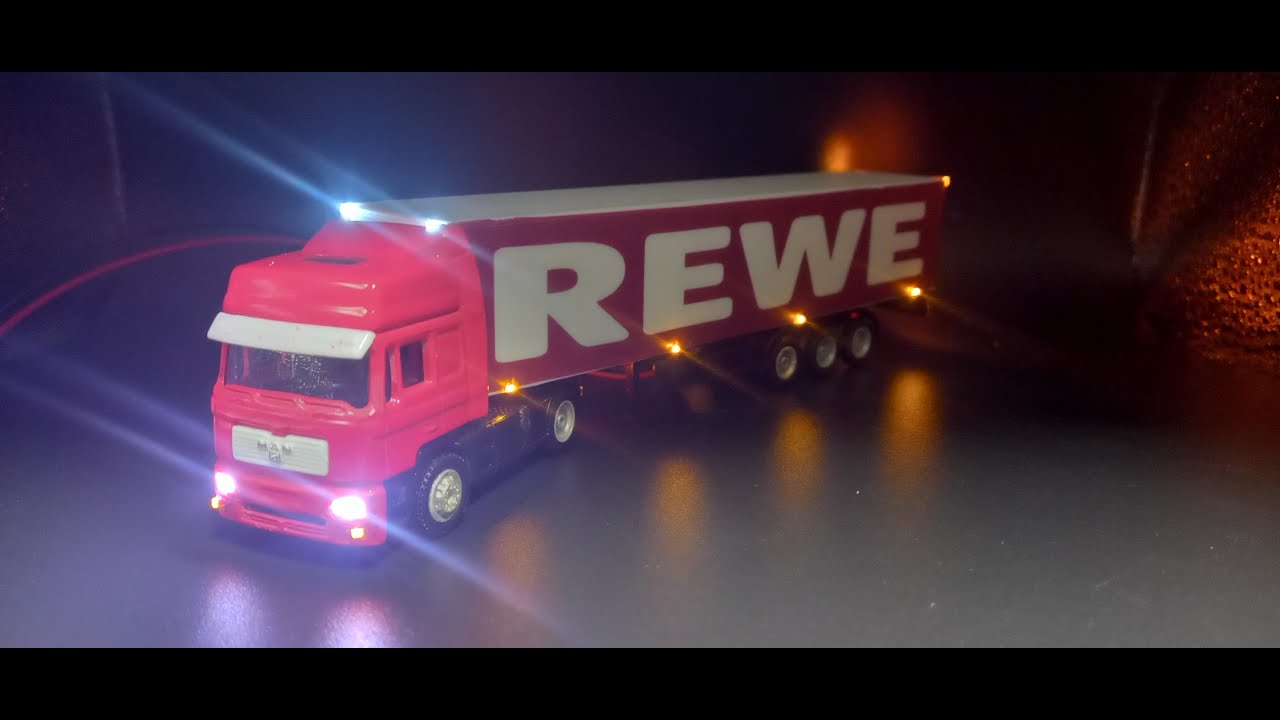 Rewe Truck 1:87 LED und Warnblinker - YouTube