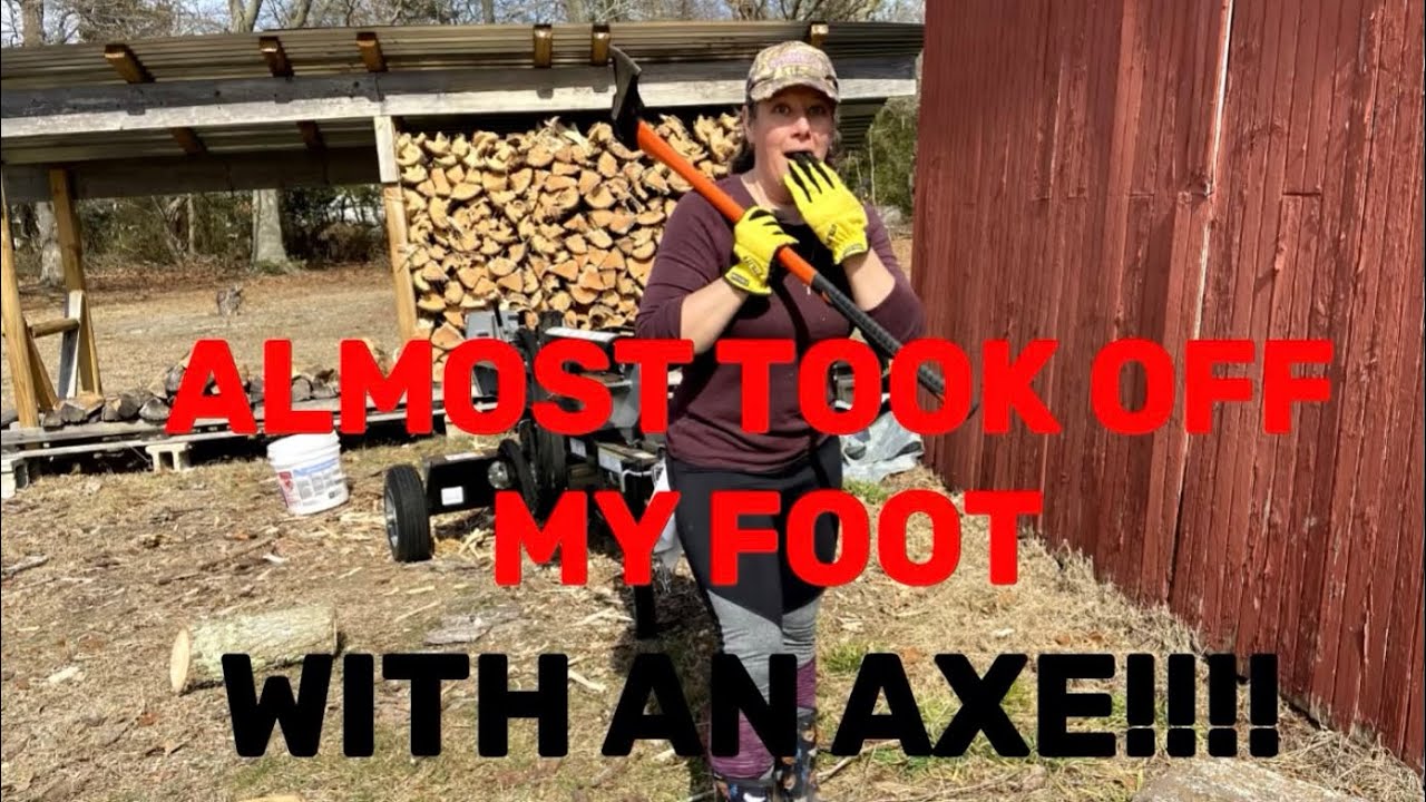 Log splitting chores -trying not to lose a limb doing it “old school ...