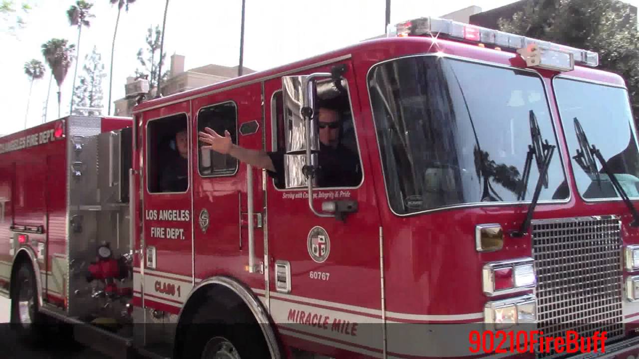 LAFD Engine 61 Giving a Toot and a Wave while Clearing from a Call ...