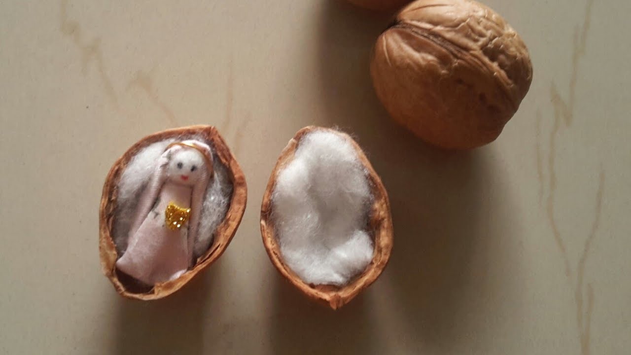 Easy and cute craft with nut shells #nutshelldoll - YouTube