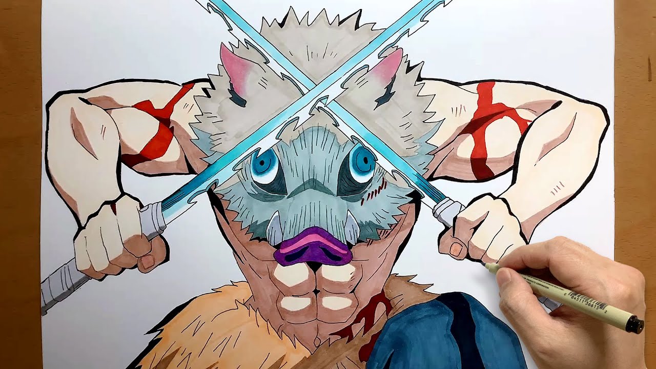 How to draw Inosuke Hashibira from Demon Slayer I Kimetsu no Yaiba ...