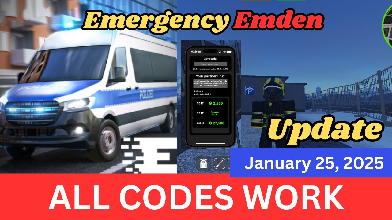 *ALL Codes Work* Emergency Emden ROBLOX, January 25, 2025 - YouTube