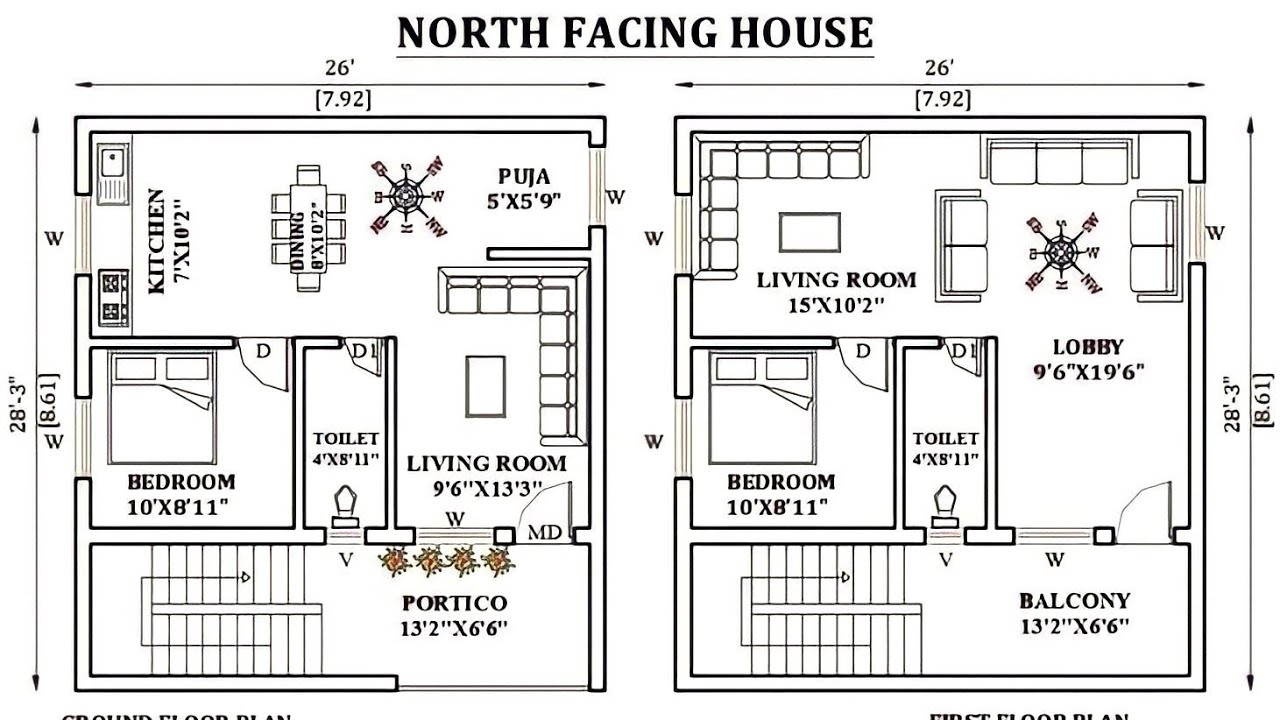 26' x 28' ground floor design | 2d 1bhk home plan | 1260 sqft home ...
