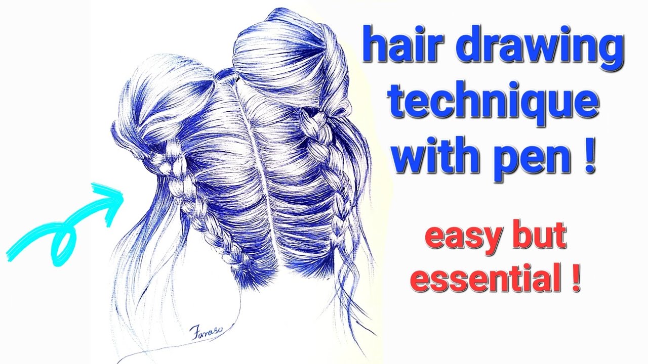 how to draw hair with pen - hair shading techniques with pen - easy but ...