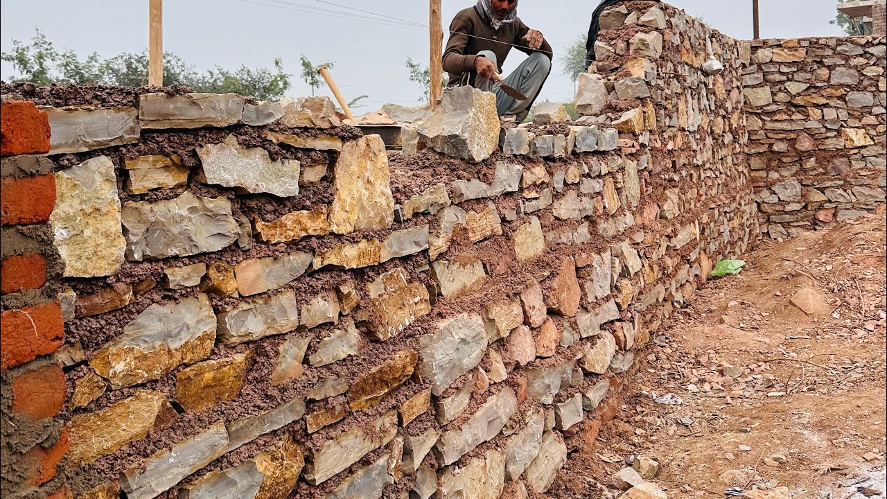 पत्थर दीवार की चिनाई || NATURAL STONE RETAINING WALL CONSTRUCTION || ROCK MASONRY CONSTRUCTION ...