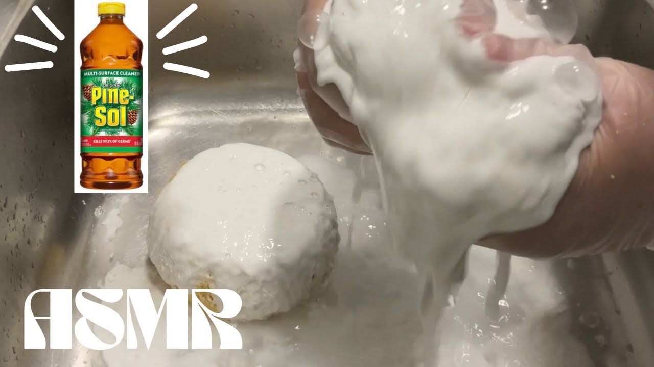 Bleaching my 2 new round sponges 🧽 w/ soft scrub BLEACH 🤍🫧 and Pinsol 🌲 ...