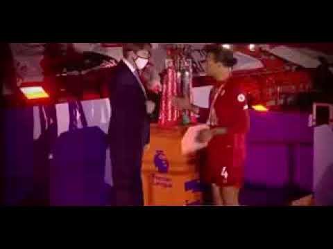 Liverpool lift the premier league 2019/20 trophy - YouTube