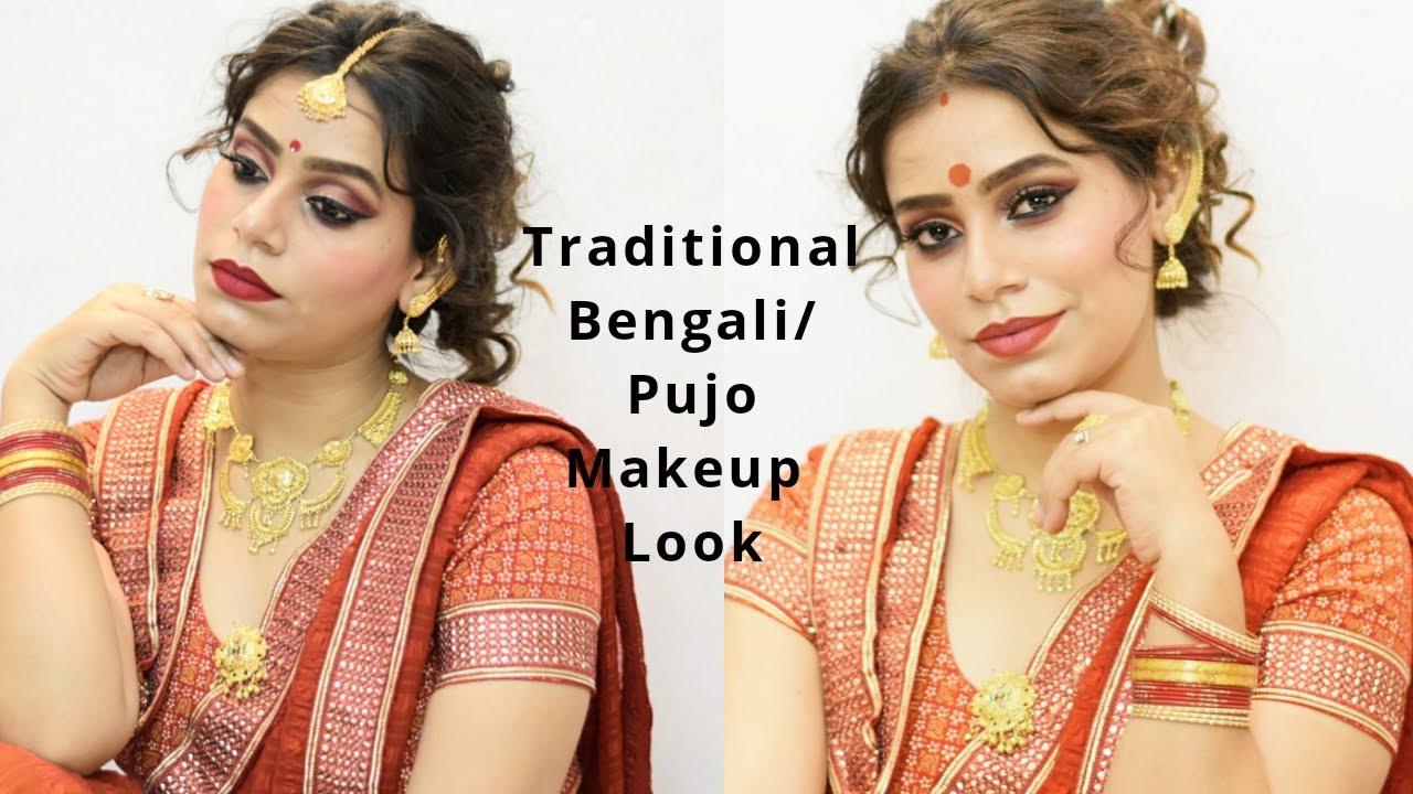 Traditional Bengali Makeup with Gold Jwellery|One Palette Makeup|# ...