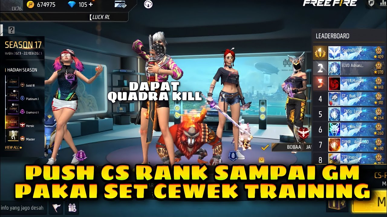PUSH CS RANK SAMPAI GM PAKAI BUNDLE CEWEK TRAINING FREE FIRE BETTLEGROUND - YouTube