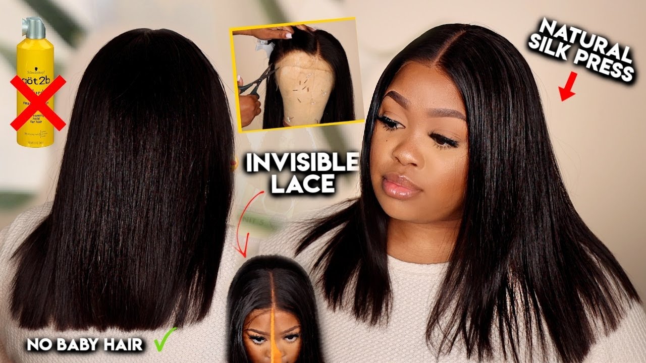 EASY NO GLUE INVISIBLE LACE INSTALL IN MINUTES‼️ NATURAL SILK PRESS ...