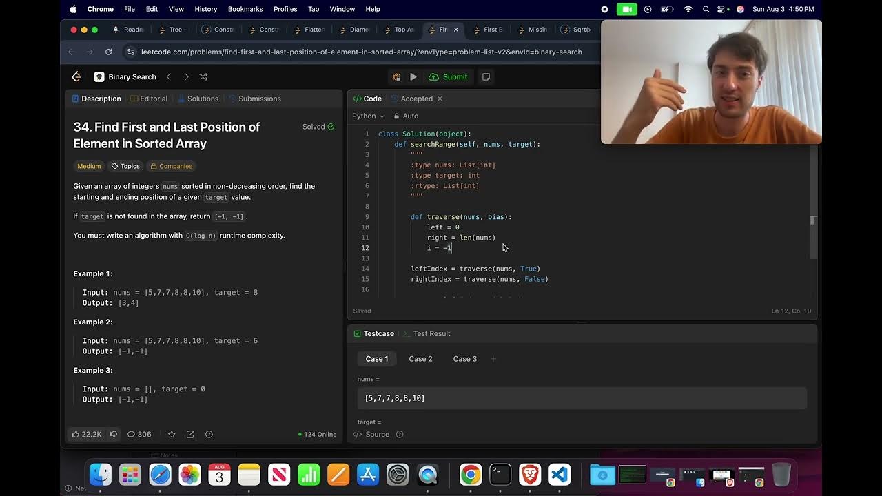 Learning Leetcode 34 Find First and Last Position of Element in Sorted Array - YouTube