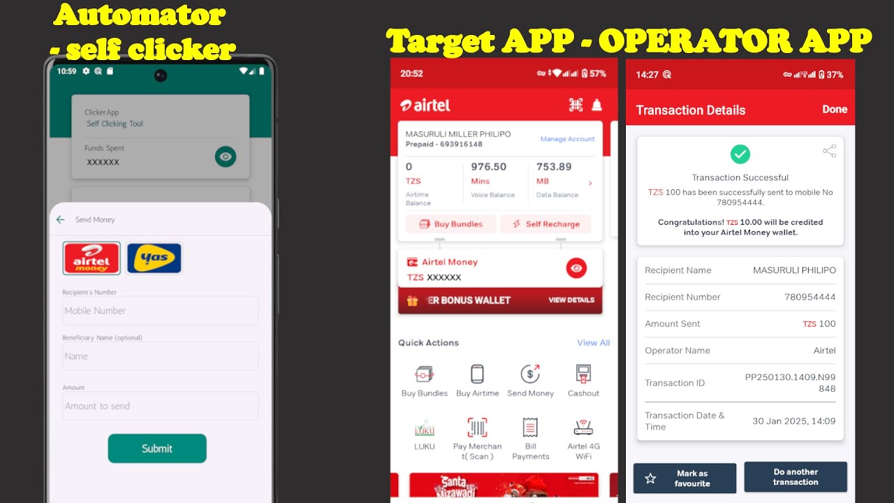 Automate mobile money operator apps by self clicking. Action automation ...