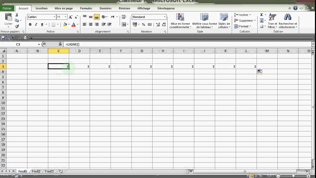 Microsoft Excel la fonction LIGNE() - YouTube
