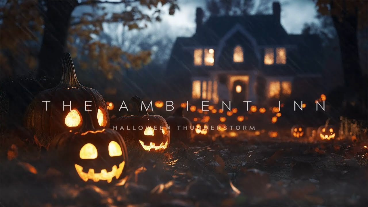 Halloween Thunderstorm Ambience | Rain and Thunder Sounds with Glowing ...
