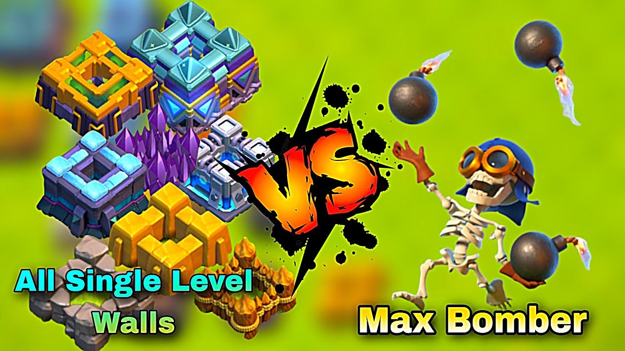 Max Bomber Vs All Single Level Walls #clashofclans #coc #doomboom # ...