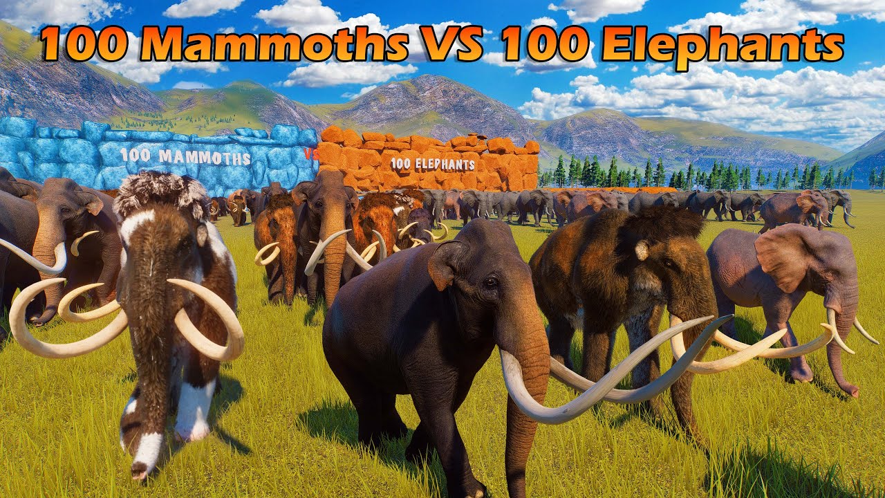 100 Mammoths VS 100 Elephants Animals Race in Planet Zoo Included ...