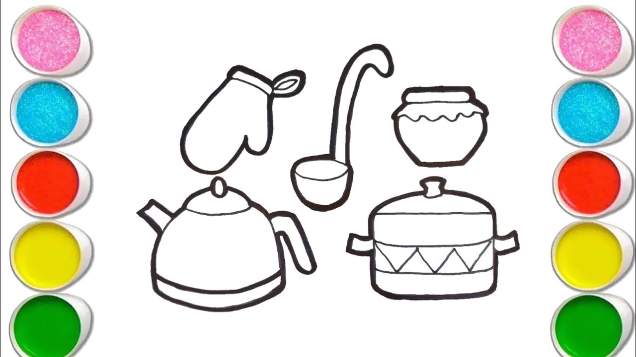 Kitchen Items Picture Drawing Painting Colouring For Kids & Toddlers ...