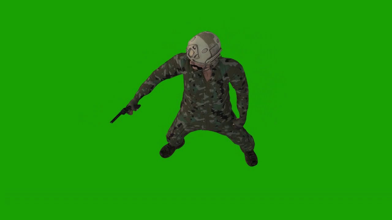 Army Soldier Shooting With Pistol_ON GREEN SCREEN_Multiple Camera Angle ...