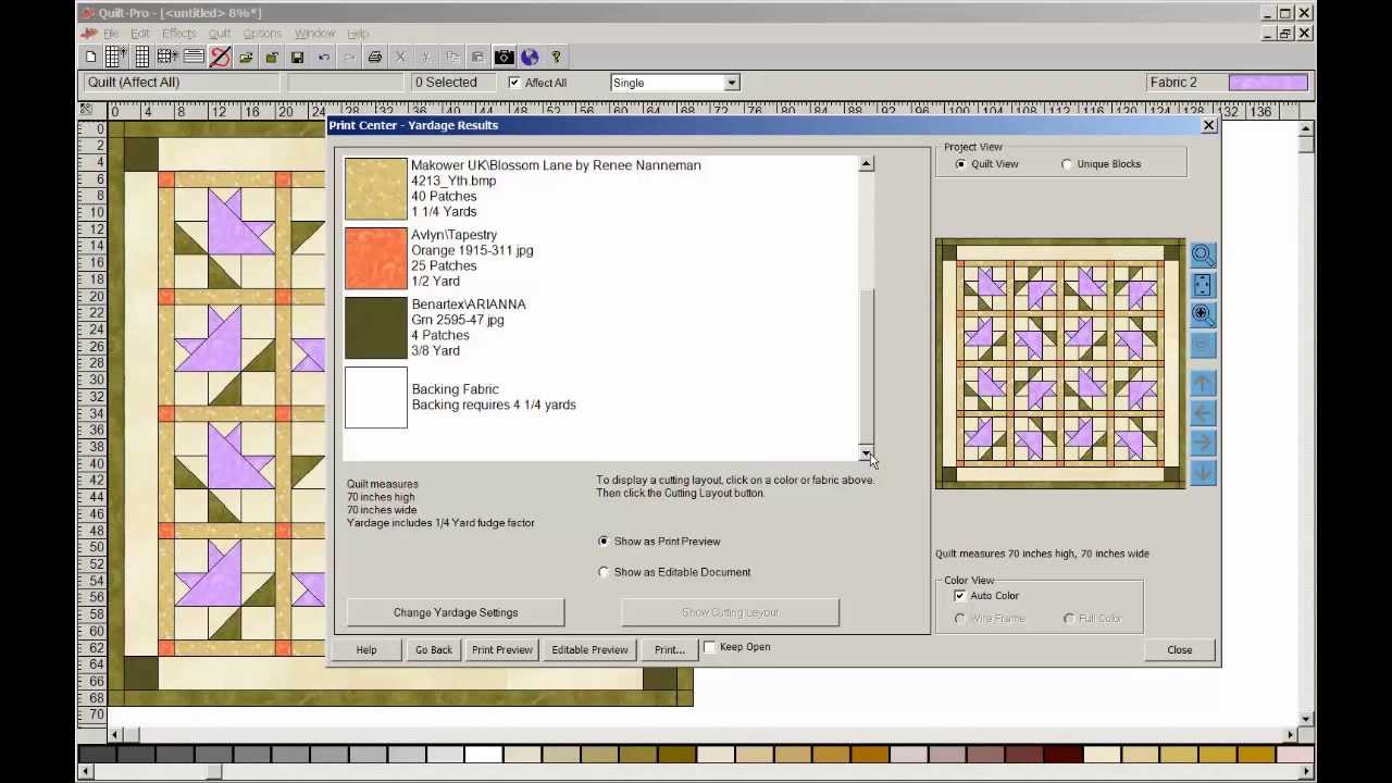 Quilt-Pro 6 Demo - Printing Yardage - YouTube