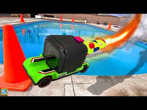 ROCKET POWERED Hot Wheels Car Across the Pool! - YouTube