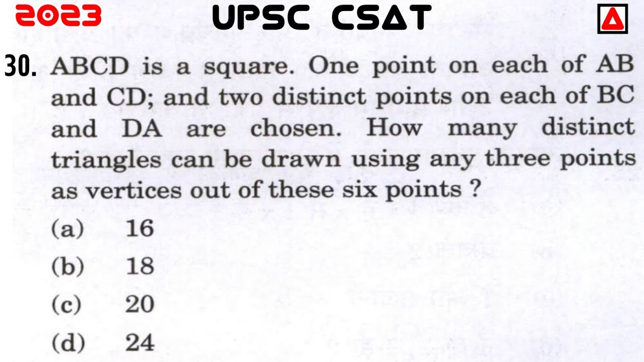 Permutation & Combination | ABCD Is A Square. One Point On Each Of AB ...