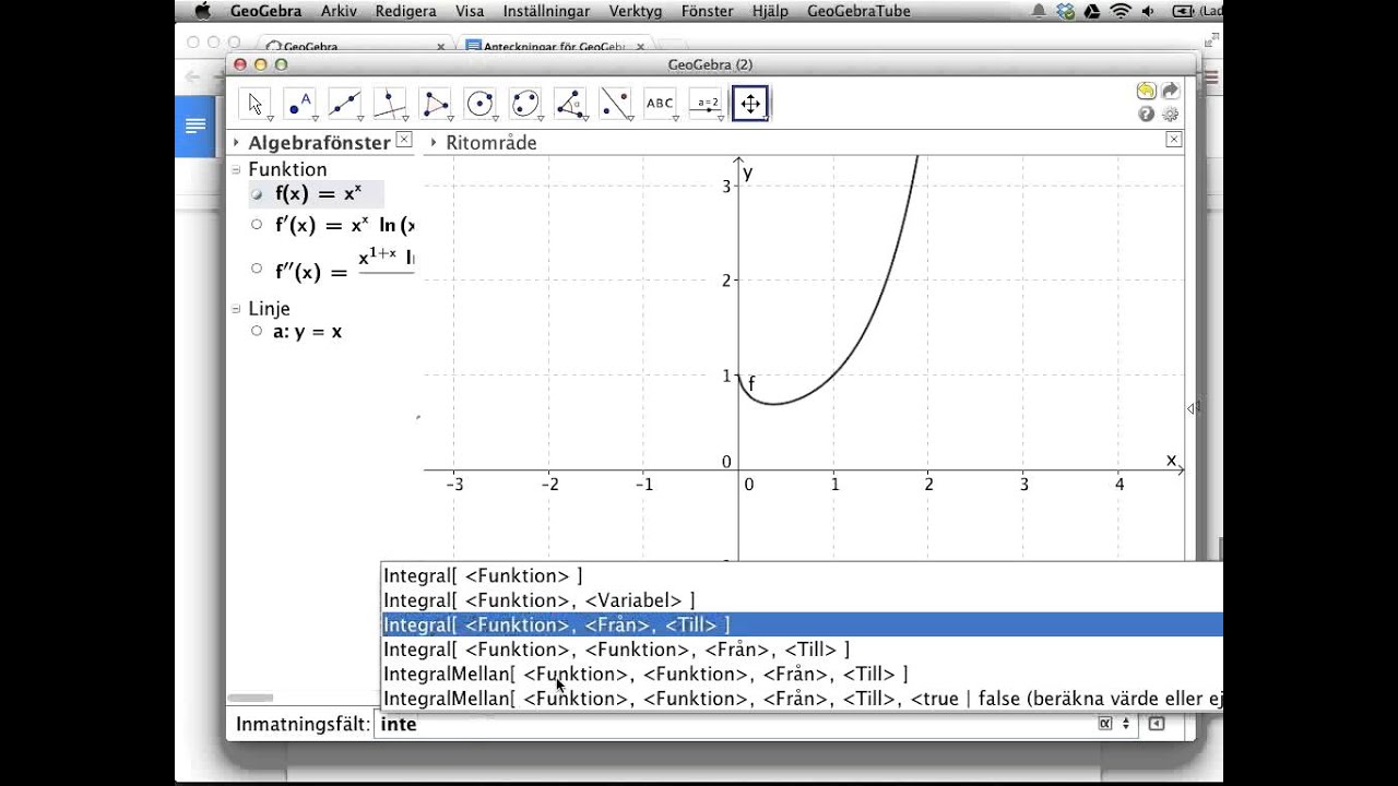 GeoGebra: tangenter, derivata och integraler - YouTube