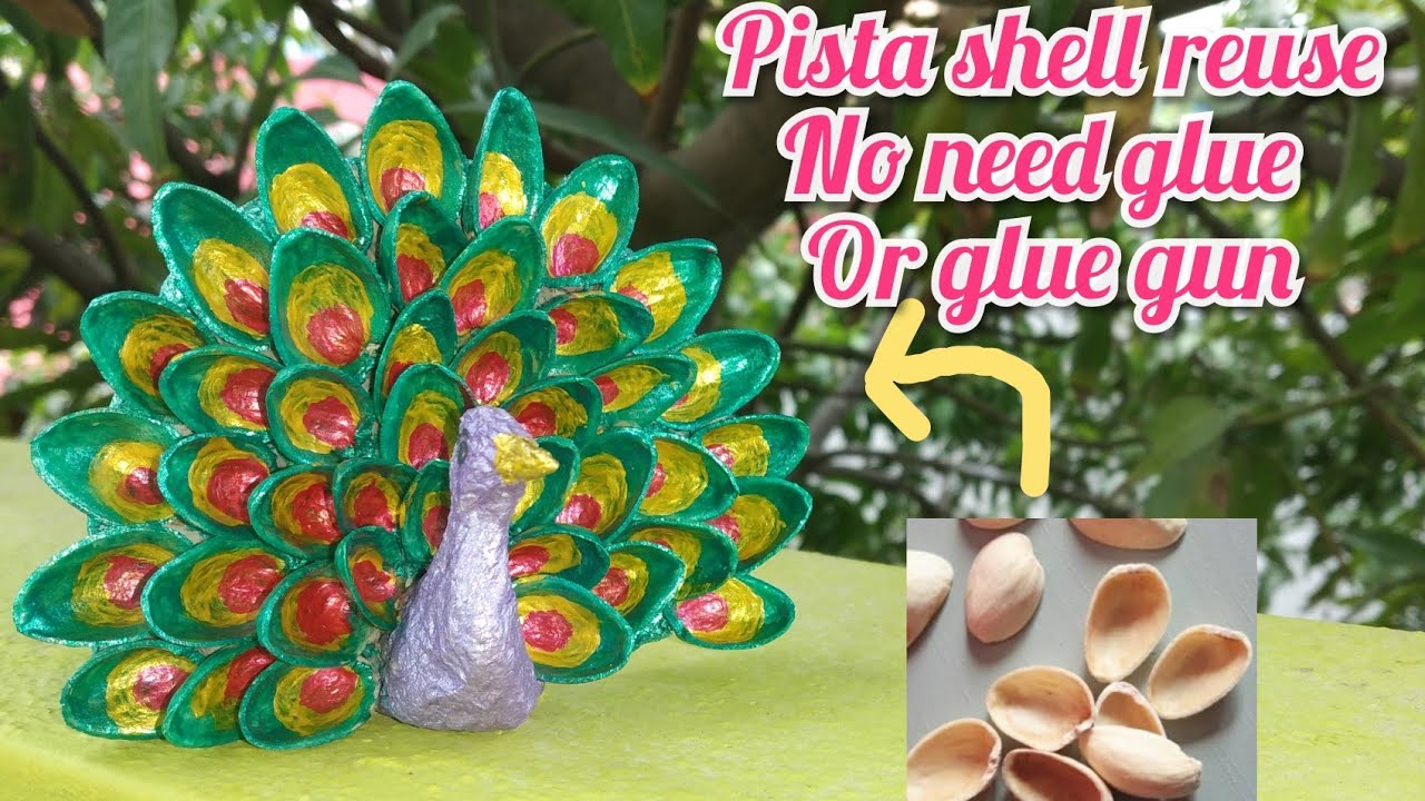 How to make pista shell reuse idea // peacock design // யாதுமாகி - YouTube