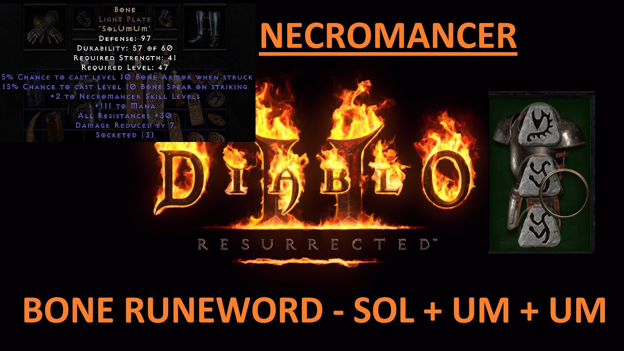 Diablo II Resurrected - Using Bone - Necromancer Runeword - Sol + Um ...
