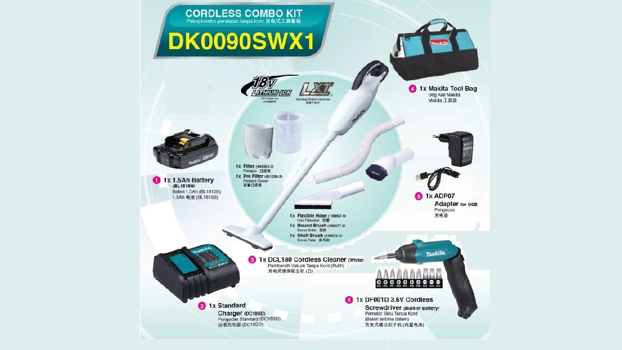“Unbox” - Makita DK0090SWX1 (DCL180 & DF001D) 18V Cordless Combo Kit ...