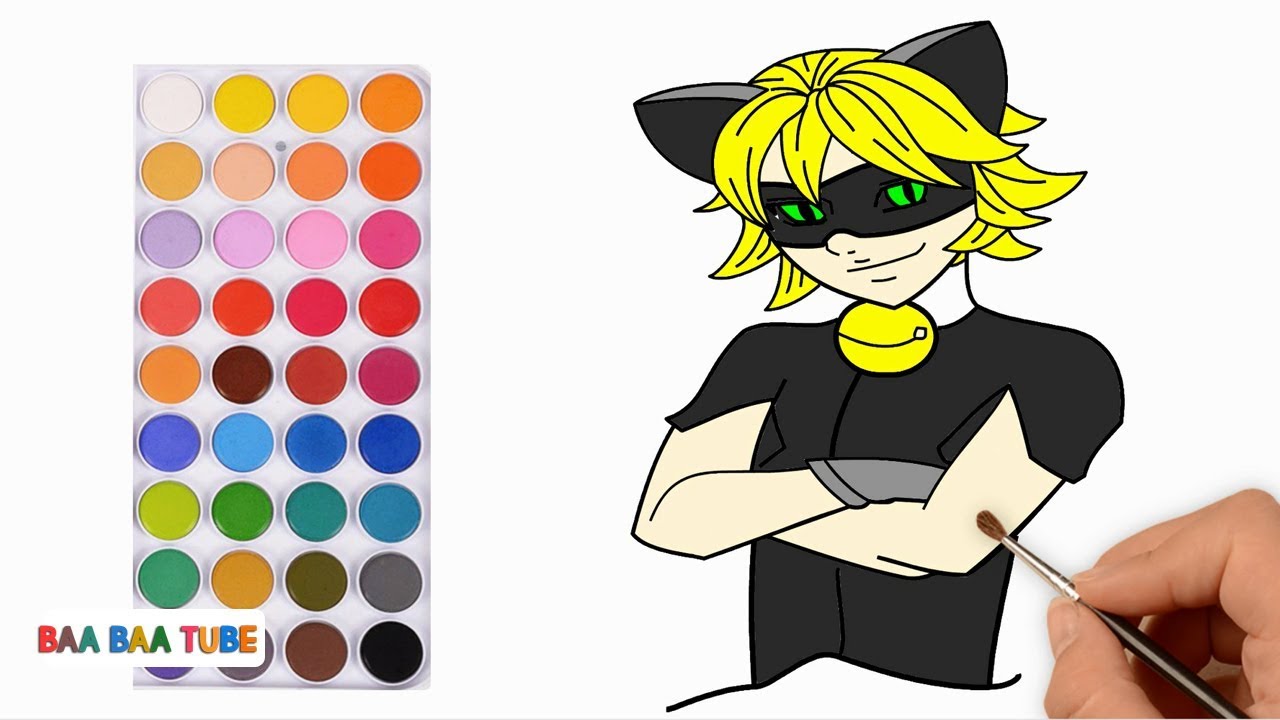 How to Draw Cat Noir from Miraculous Ladybug | Coloring Pages Drawing ...