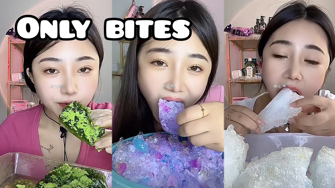 EXTREMELY CRUNCHY ICE ONLY BITES 🧊🧊💜💚 MATCHA ICE CHUNKS MUKBANG|PURPLE ...