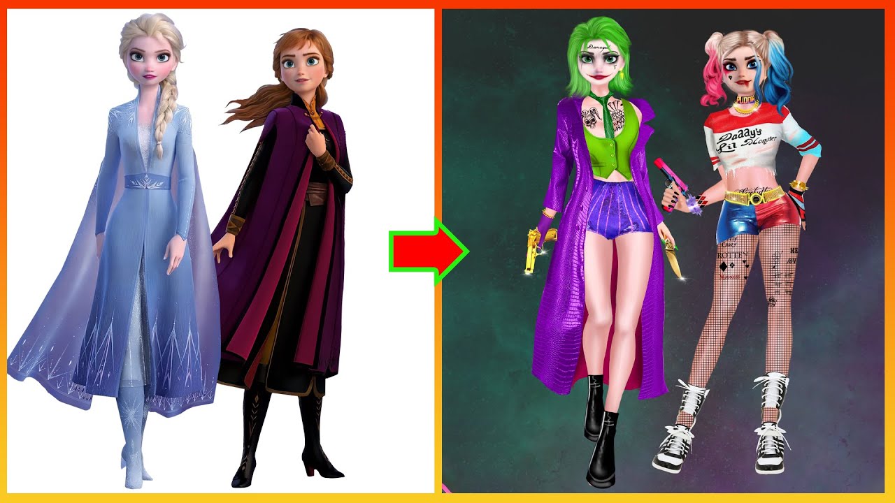 Elsa Anna Frozen Transformation Into Joker, Harlwy Quinn - Frozen Art @cartoonworld68 - YouTube