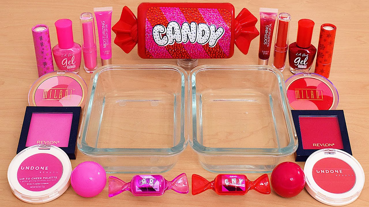 Pink vs Red - Mixing Makeup Eyeshadow Into Slime ASMR - YouTube