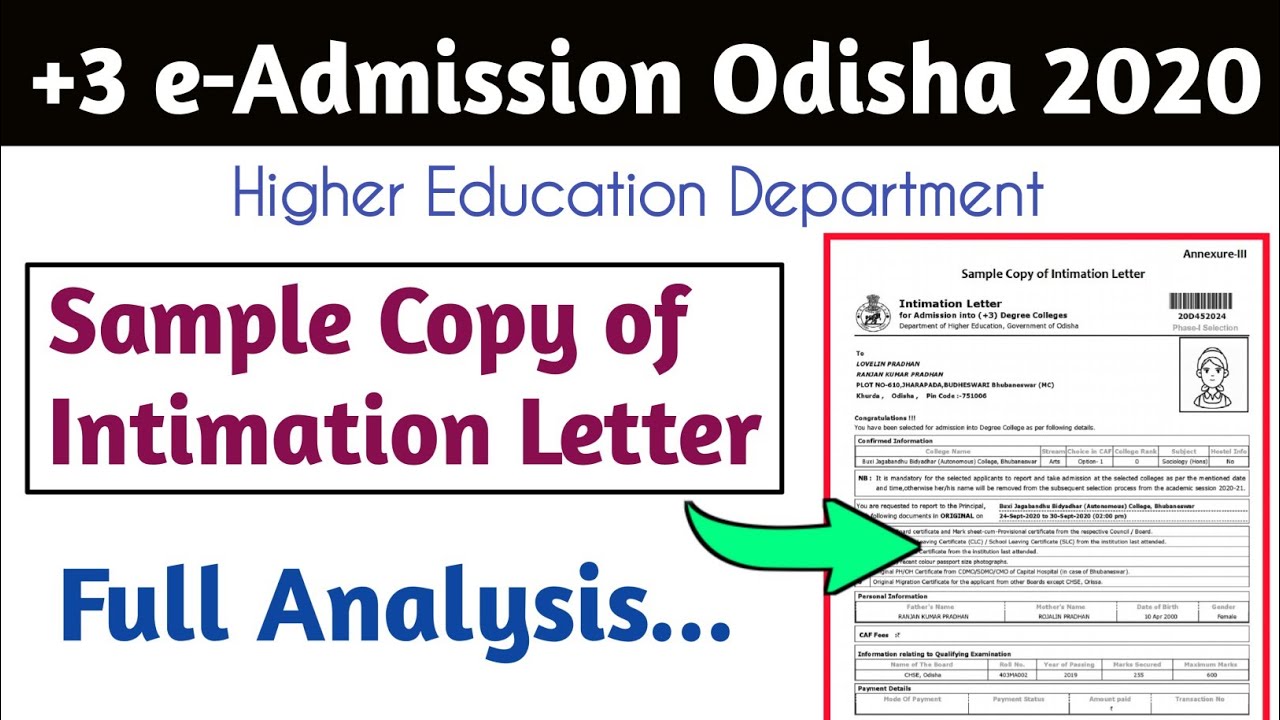Sample Copy of Intimation Letter - Full Analysis - +3 e-Admission ...