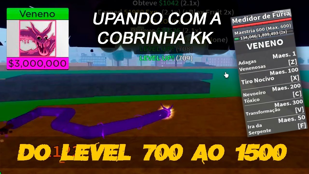 TIMELAPSE UPANDO DO 700 AO 1500 USANDO A VENOM NO BLOX FRUITS !! - YouTube