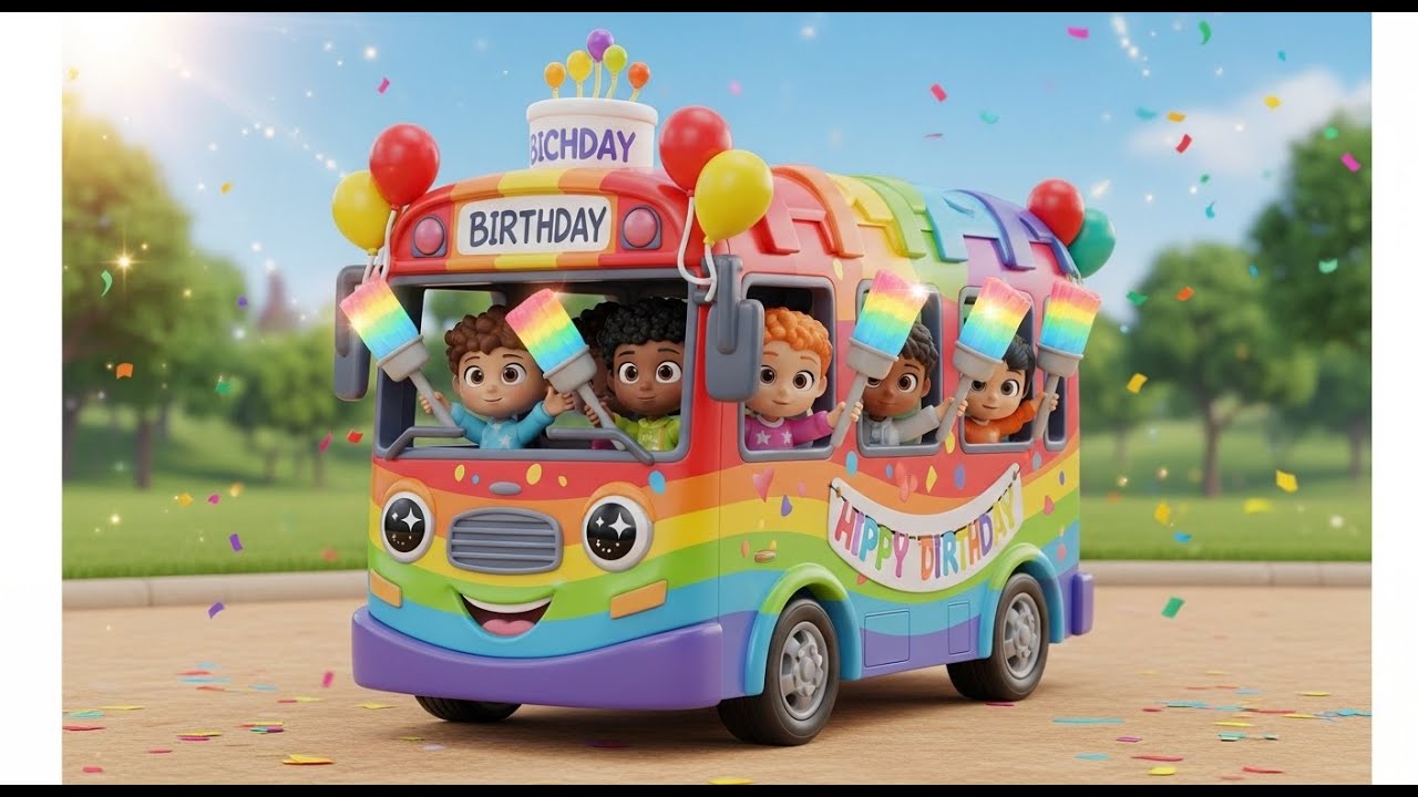 Rainbow Colors on the Birthday Bus | Fun Learning Nursery Rhyme for ...