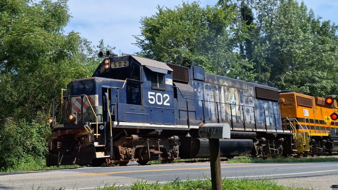C&A 502 leads Northbound freight train with loud horn - YouTube