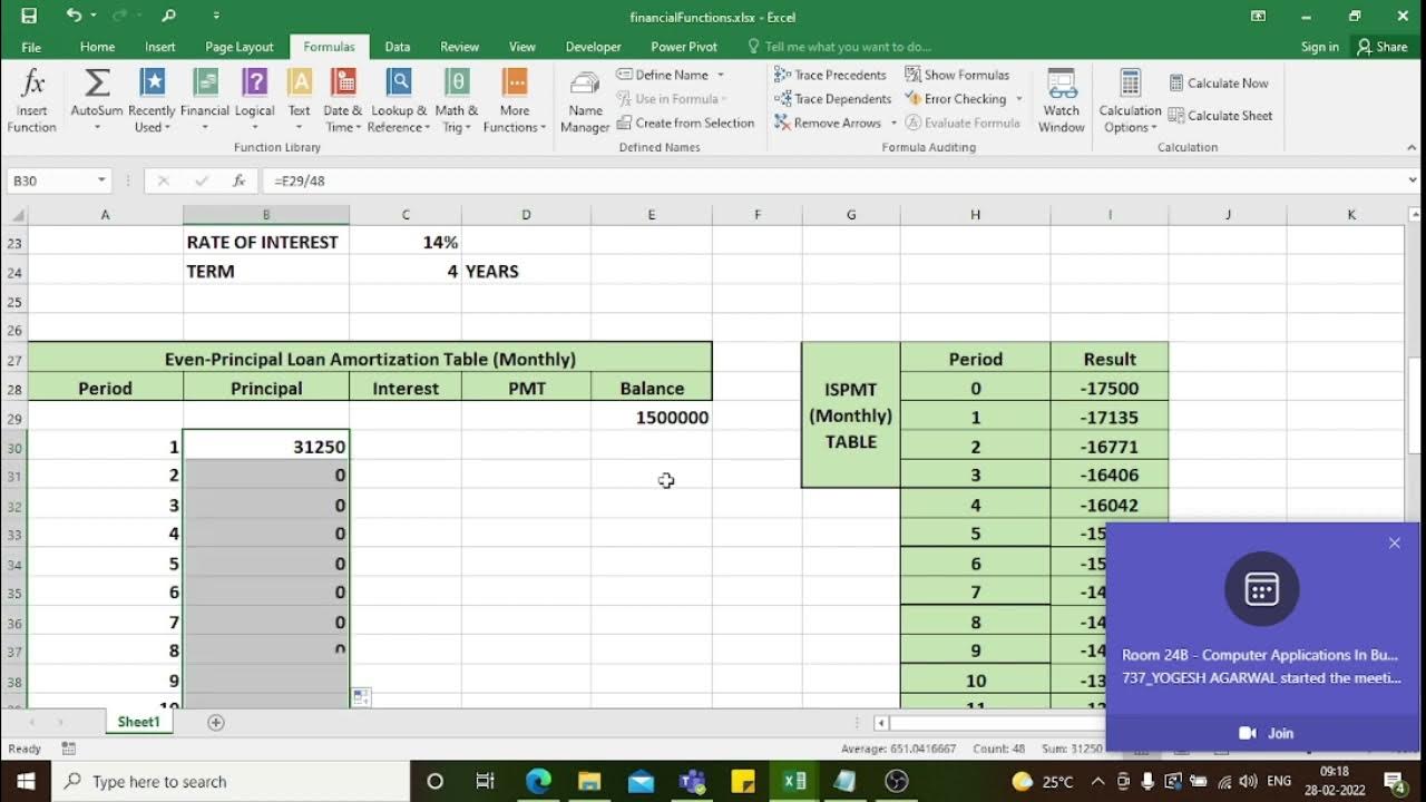 Financial Function ISPMT - YouTube