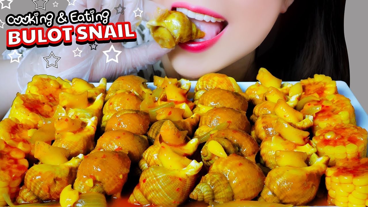 ASMR COOKING EATING BULOT ESCARGOT STIR FRIED WITH CHILI SAUCE AND CORN ...